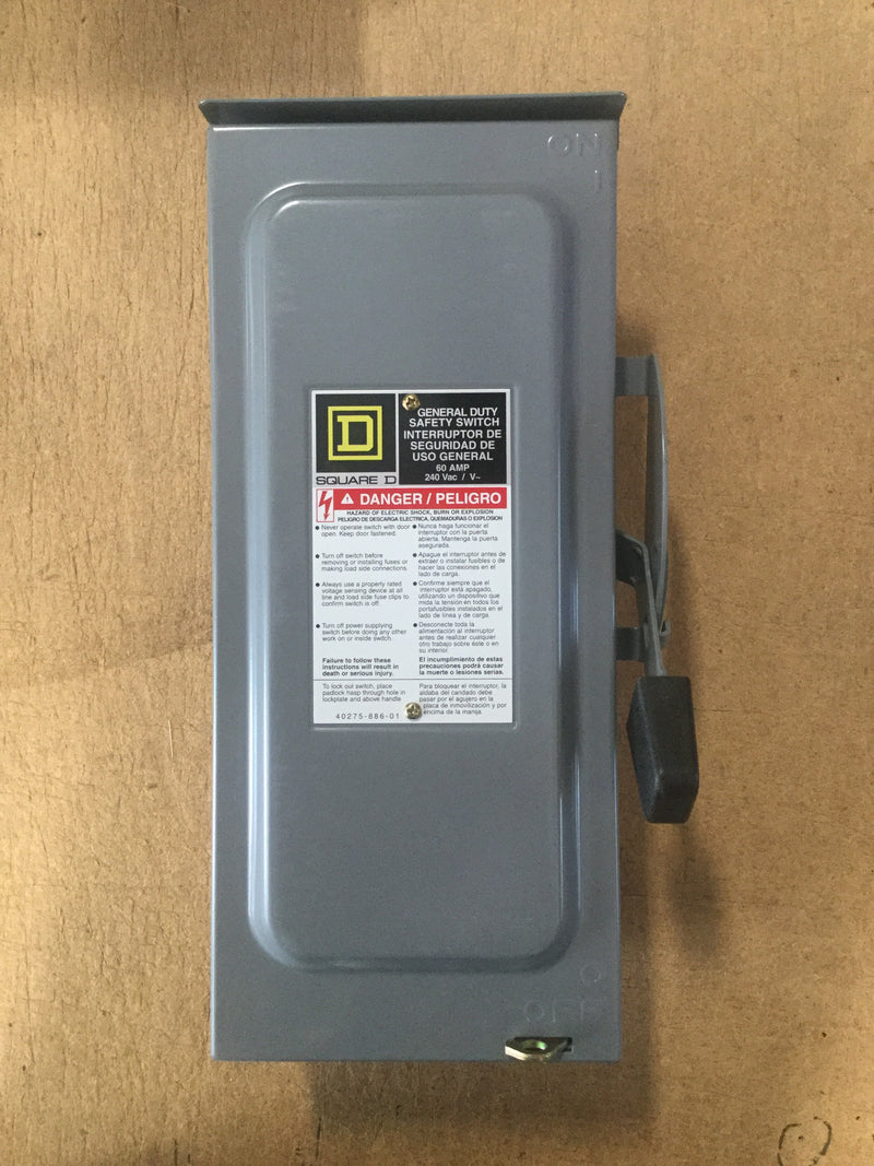 Clearance Sale! - SQUARE D D222NRB 60 Amp 240VAC Safety Switch 2PST ...