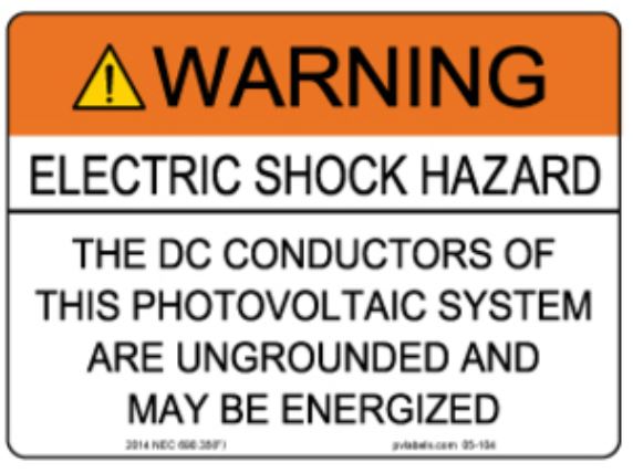 PV Label - WARNING-ELECTRIC SHOCK HAZARD-DC CONDUCTORS ARE UNGROUNDED ...