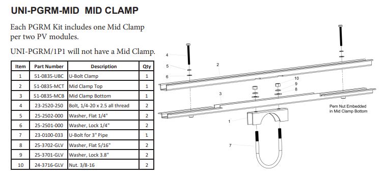 Tamarack Solar PGRM Mid Clamp 35 Inch - UNI-PGRM-MID | solar panels and ...